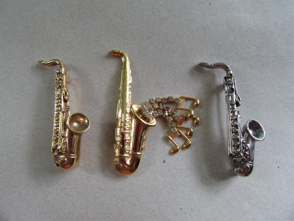 Three Saxophone Pins Musician Gig Wear Vintage Costume Jewelry Blues ...